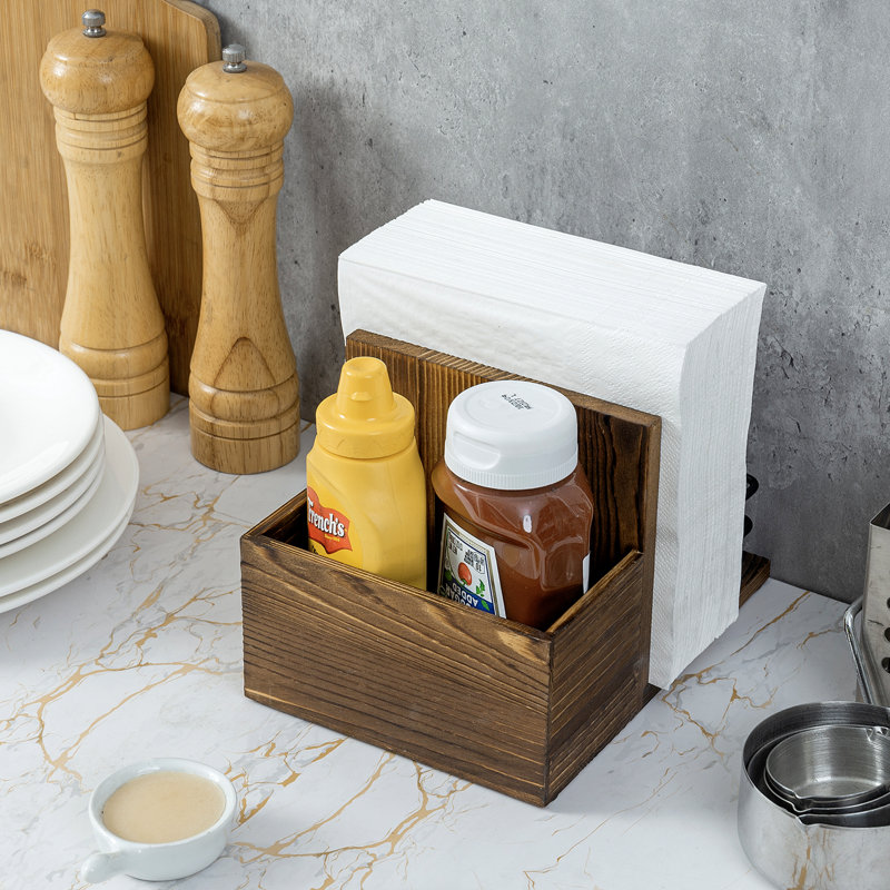 Millwood Pines Wood Standing Napkin Holder w/ Spice Rack | Wayfair